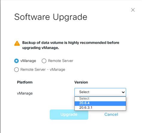 upgrading cisco sd wan vmanage vsmart vbond and vedge