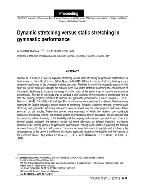 Dynamic Stretching Versus Static Stretching In Gymastics Performance Pdf