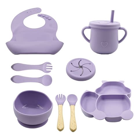 Комплект за хранене за бебе 10 части Силикон Лигавник Чиния с