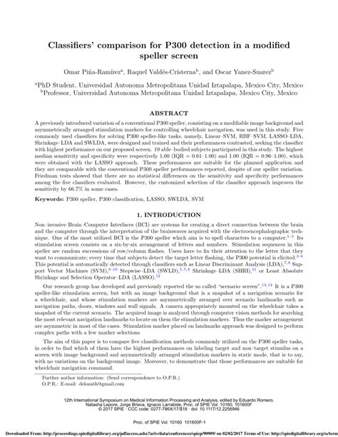 Pdf Classifiers Comparison For P300 Detection In A Modified Speller