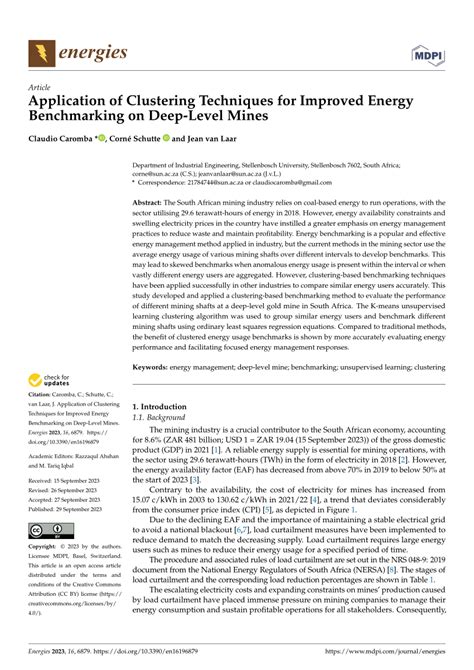 Pdf Application Of Clustering Techniques For Improved Energy Benchmarking On Deep Level Mines