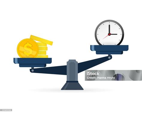 시간과 돈의 개념 시간은 돈보다 더 가치가 있다 시간은 평평한 스타일의 흰색 배경에 저울 아이콘에 돈입니다 벡터 그림입니다 시간에 대한 스톡 벡터 아트 및 기타 이미지