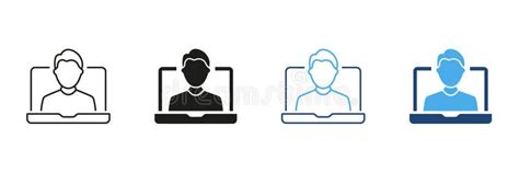 Person On Laptop Screen Icon Set Virtual Meeting Online Communication And Remote Work Symbol