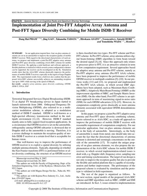 Pdf Implementation Of Joint Pre Fft Adaptive Array Antenna And Post Fft Space Diversity