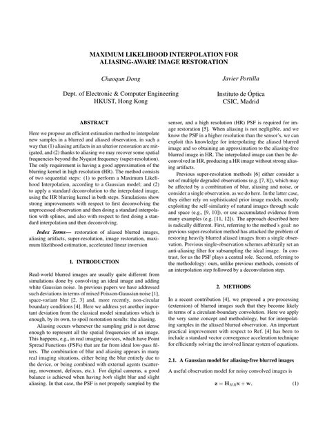 Pdf Maximum Likelihood Interpolation For Aliasing Aware Image Restoration
