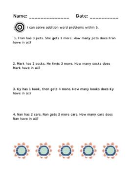 One Step Addition Word Problems Within 20 Differentiated Sample By Erica Horn