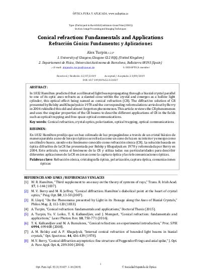 Conical Refraction Fundamentals And Applications