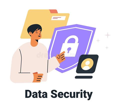 Data Security Concept With Person Pointing At Shield Lock Icon Folder And User Profile In Modern
