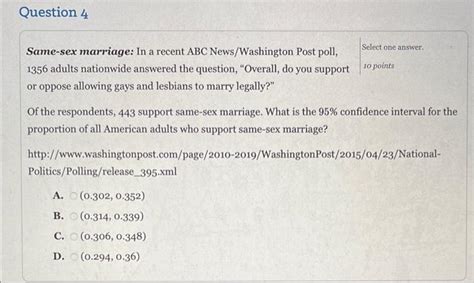 Solved Same Sex Marriage In A Recent Abc Newswashington