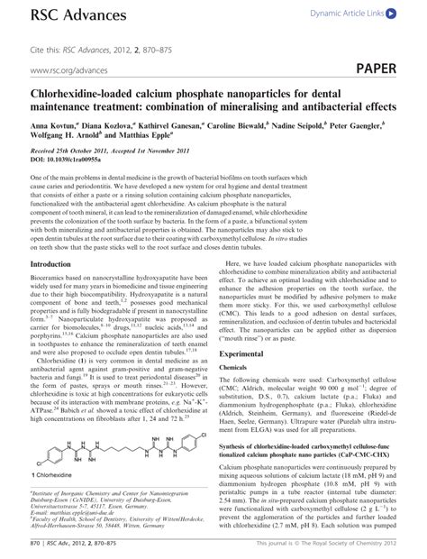Pdf Chlorhexidine Loaded Calcium Phosphate Nanoparticles For Dental Maintenance Treatment