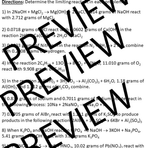 Limiting Reactant Stoichiometry A Chemistry Worksheet Classful