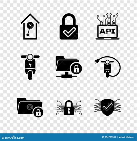 Set Retro Wall Watch Lock And Check Mark Computer Api Interface