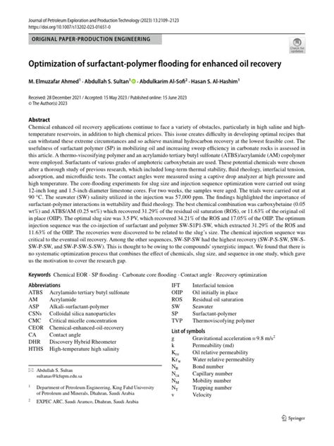 Optimization Of Surfactant Polymer Flooding For Enhanced Oil Recovery