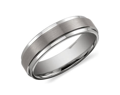Brushed And Polished Comfort Fit Wedding Ring In Classic Gray Tungsten