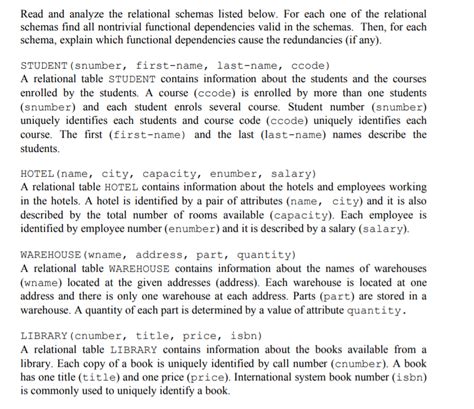 solved read and analyze the relational schemas listed below