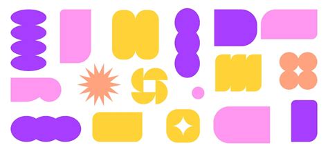 브루탈리스트 추상적인 기하학적 모양과 그리드 잔인한 동시대의 그림 별 타원형 나선형 꽃 그리고 다른 원시적인 요소들 스위스 디자인 미학 바우하우스 멤피스