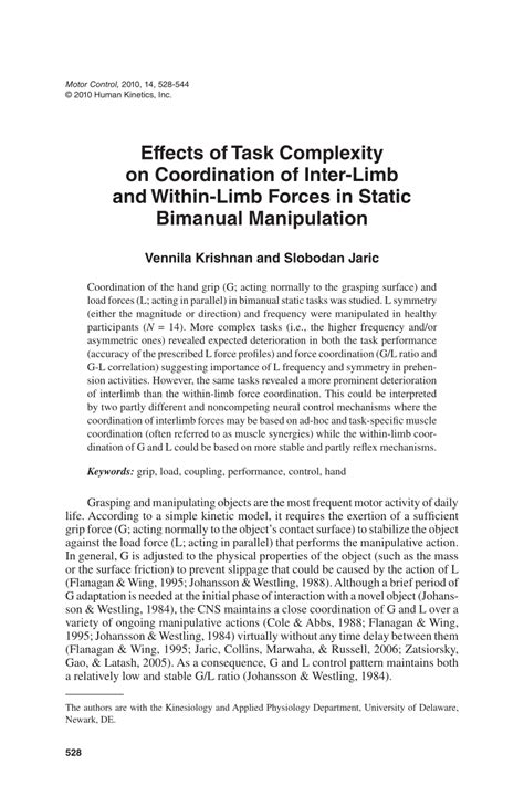 Pdf Effects Of Task Complexity On Coordination Of Inter Limb And