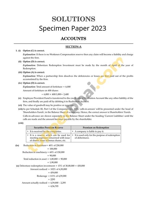 Isc Accounts Solved Specimen Paper 2023 Sec A B And C