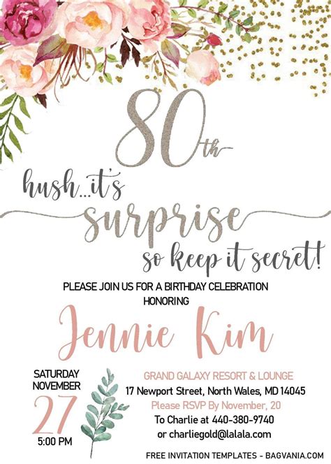 Floral 80th Birthday Invitation Templates Editable With Ms Word Artofit
