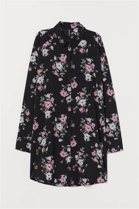 Mönstrad skjortklänning - Svart/Blommig - DAM | H&M FI