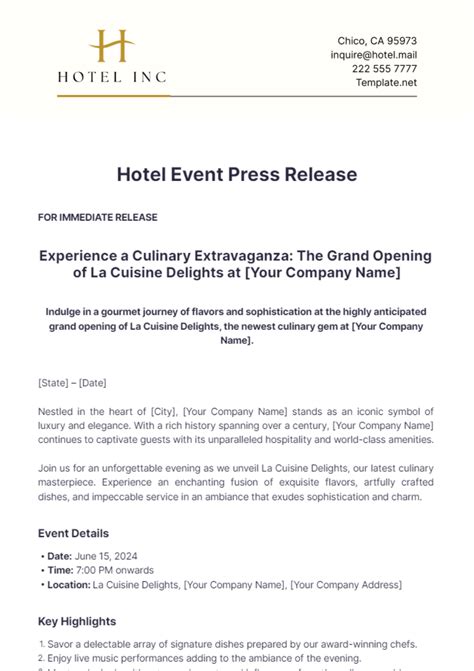 Free Hotel Event Press Release Template To Edit Online