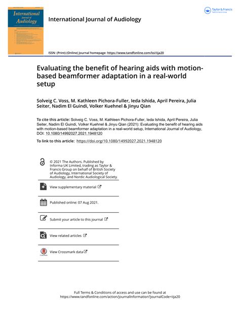Pdf Evaluating The Benefit Of Hearing Aids With Motion Based