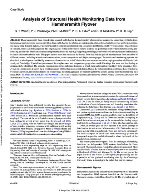 Pdf Analysis Of Structural Health Monitoring Data From Hammersmith Flyover