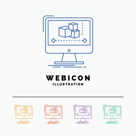 Animation Computer Editor Monitor Software 5 Color Line Web Icon Template Isolated On White