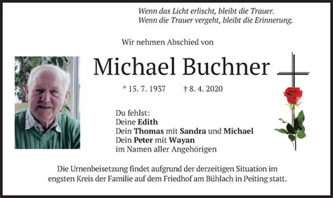 Traueranzeigen Von Michael Buchner Trauermerkurde