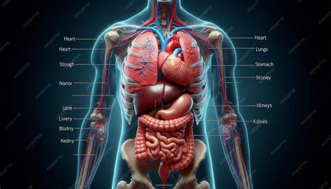 A Human Body With A Diagram Of The Body Labeled With The Word Stomach Premium Ai Generated Image