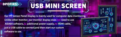5in Computer Temp Monitor Pc Sensor Panel Display Ips Usb