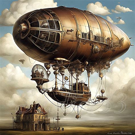 Steampunk Blimp Downloadable Steampunk Dirigible In Color Computer Generated Flying Machine