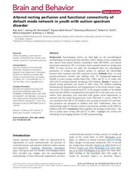 Pdf Altered Resting Perfusion And Functional Connectivity Of Default Mode Network In Youth