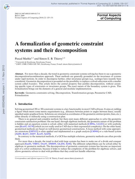 Pdf A Formalization Of Geometric Constraint Systems And Their Decomposition
