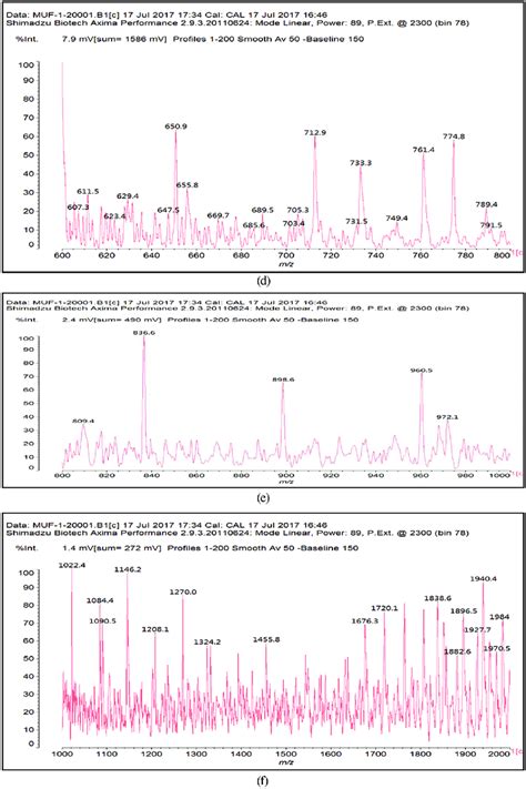 Maldi Tof Spectra Of Muf Resin In The A 20 200 Da Range B 200 400