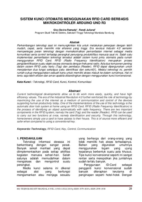 Pdf Sistem Kunci Otomatis Menggunakan Rfid Card Berbasis