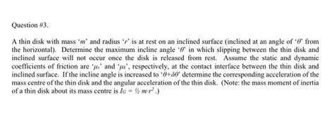 Solved A Thin Disk With Mass M And Radius R Is At Chegg Com
