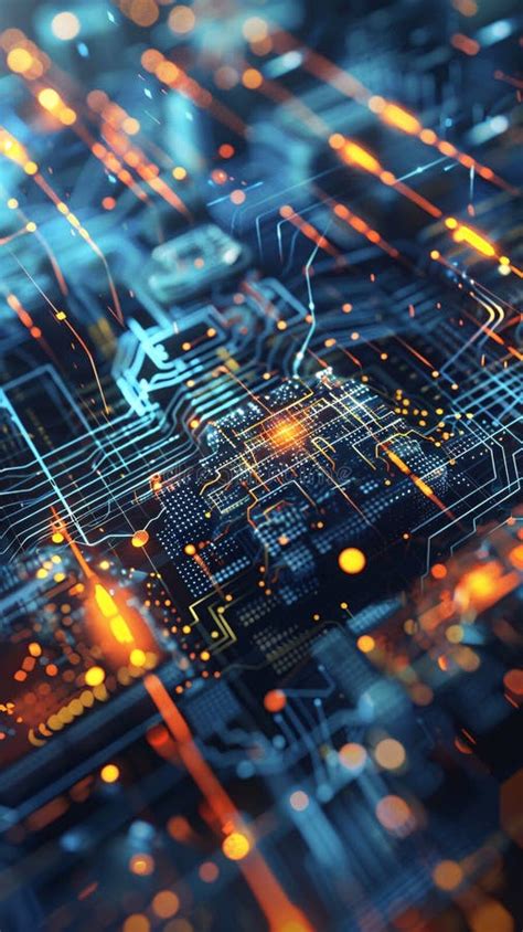 Illuminated Electronic Circuit Board Intricate Design And Operation Blue Background Stock