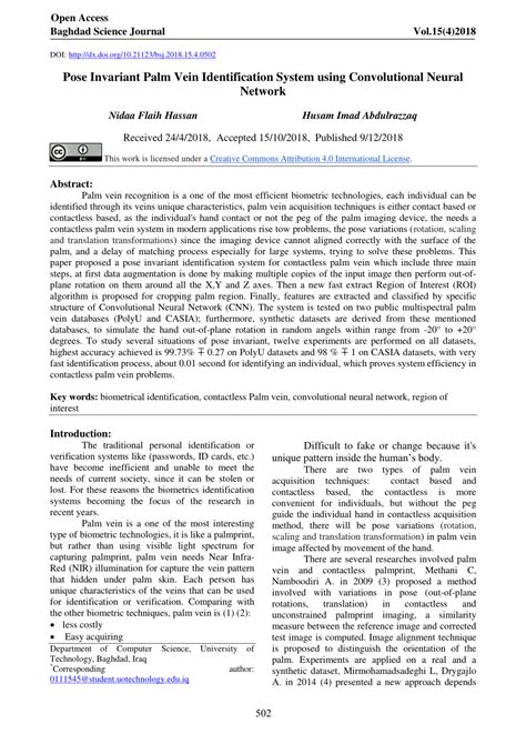Pdf Pose Invariant Palm Vein Identification System Using Convolutional Neural Network