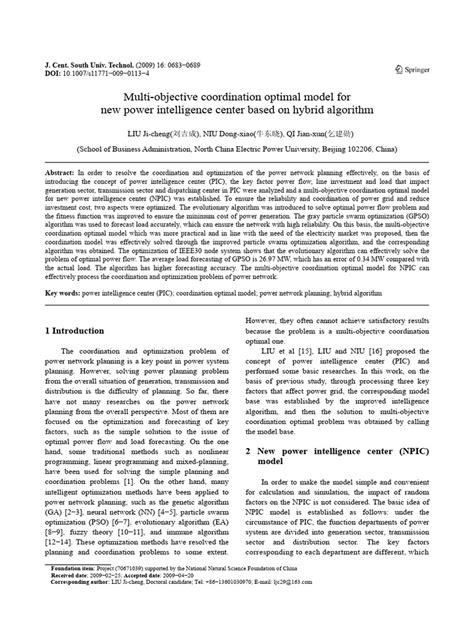 Liu Et Al 2009 Multi Objective Coordination Optimal Model For New