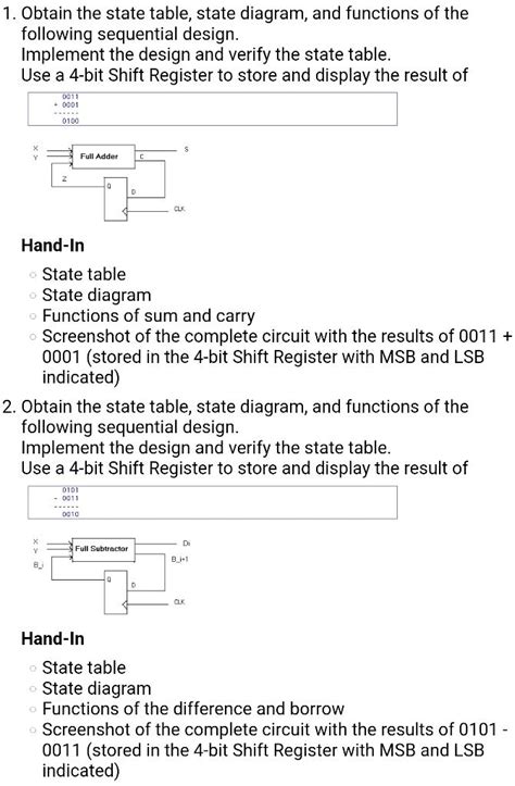 solved 1 obtain the state table state diagram and