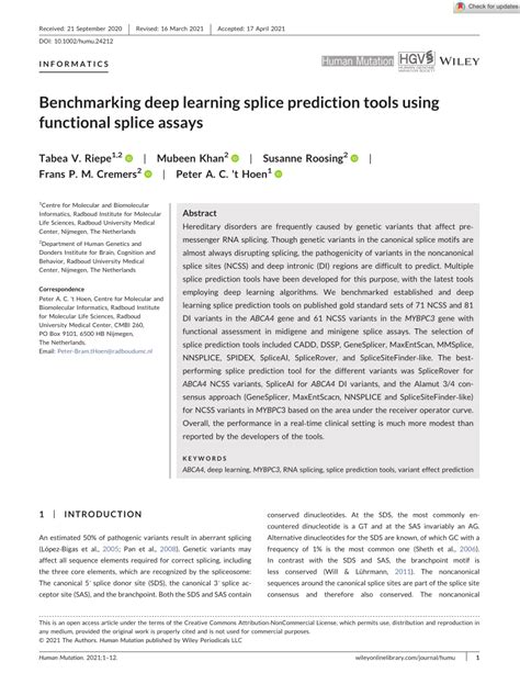 Pdf Benchmarking Deep Learning Splice Prediction Tools Using Functional Splice Assays