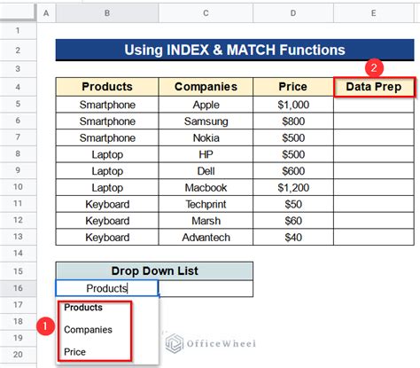 Updating Cell Values Based On Selection In Drop Down List In Google Spreadsheet