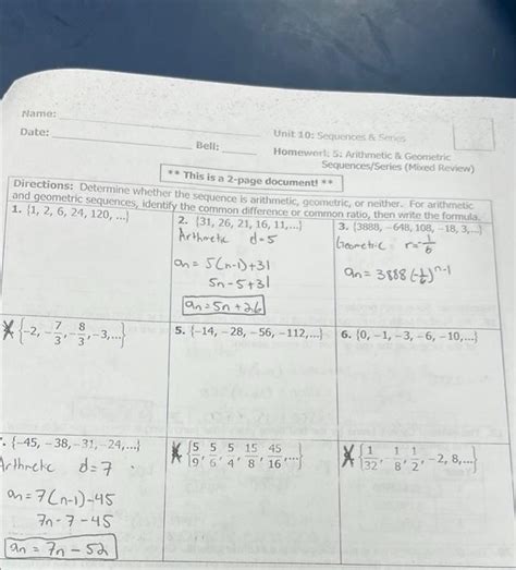 Solved Date Bell Name Unit 10 Sequences And Series