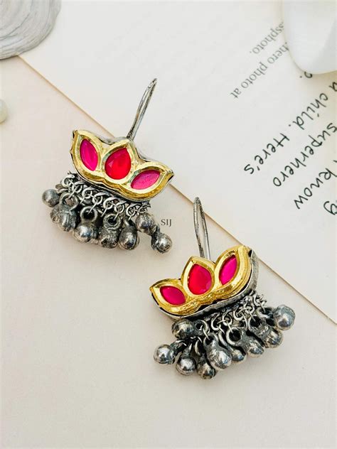 German Silver Plated Flower Design Ghungroo Earring South India Jewels