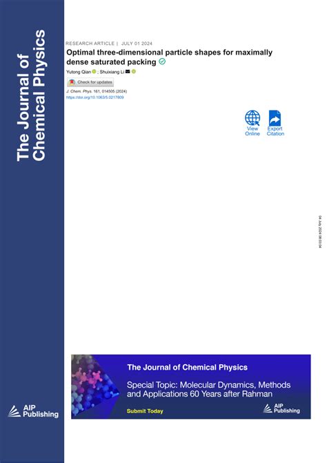 Pdf Optimal Three Dimensional Particle Shapes For Maximally Dense