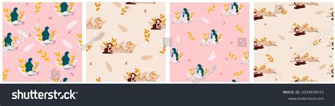 Collection Seamless Pattern Naked Woman Various