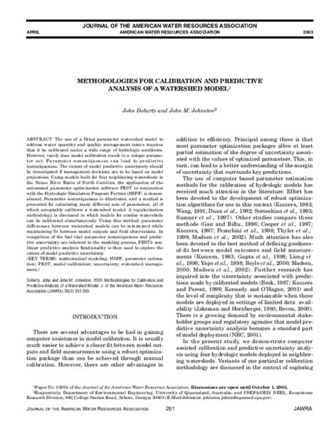 Pdf Methodologies For Calibration And Predictive Analysis Of A Watershed Model