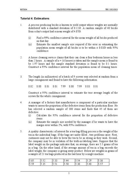 Tutorial 4 Pdf Sample Size Determination Confidence Interval