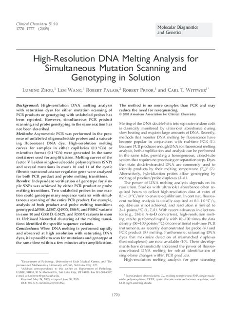 Pdf Amplicon Dna Melting Analysis For Mutation Scanning And
